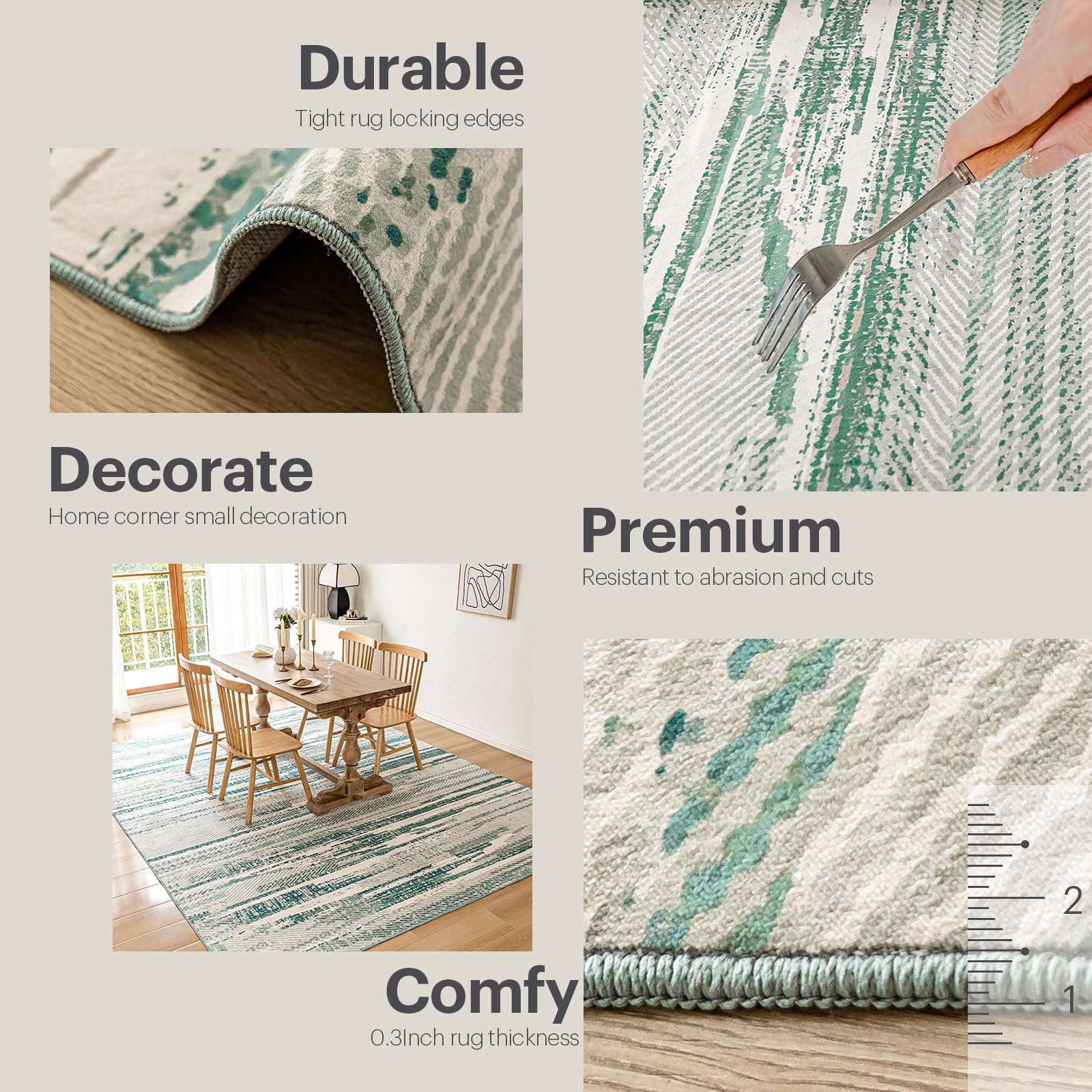 OMERAI Rug 5x7 Area Rug for Bedroom Washable Rug for Living Room Kitchen Dining Room Rugs Non-Slip Home Decor Carpet Faux Wool Rug Large Modern Art Ultra Soft Area Rug, Teal Green Vigorous