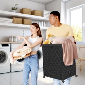 2 Pack Laundry Hamper on Wheels-92L Basket Large Laundry Collapsible With Removable Liner,Rolling Metal Wire Basket-Sturdy Laundry Bag for Dirty Clothes Organization Closet Bathroom Living Room