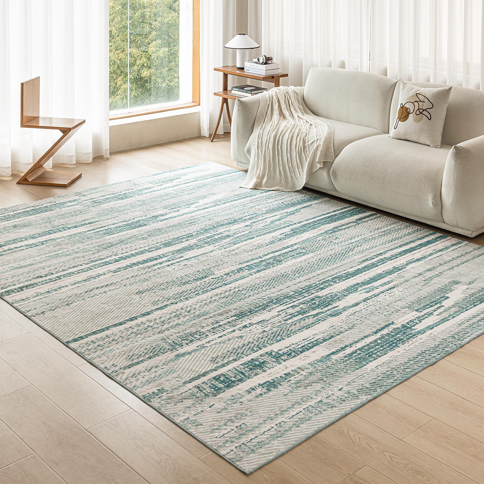 OMERAI Rug 5x7 Area Rug for Bedroom Washable Rug for Living Room Kitchen Dining Room Rugs Non-Slip Home Decor Carpet Faux Wool Rug Large Modern Art Ultra Soft Area Rug, Teal Green Vigorous