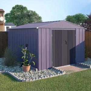 veikou 8 x 10ft storage shed with thickened galvanized steel, outdoor storage shed with lockable door & air vents, garden tool metal shed for patio garage yard, grey