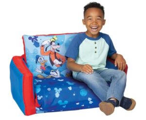 mickey mouse kids sofa bed, children 2-in-1 flip open inflatable comfy couch to lounger, toddler nap mat, over 4ft long