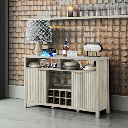 Oxford Wine Bar Cabinets with Storage - 51" Sideboard Buffet Cabinet for Home, 32.8" Tall Liquor Bar Cabinet for Kitchen (Grey Oak)