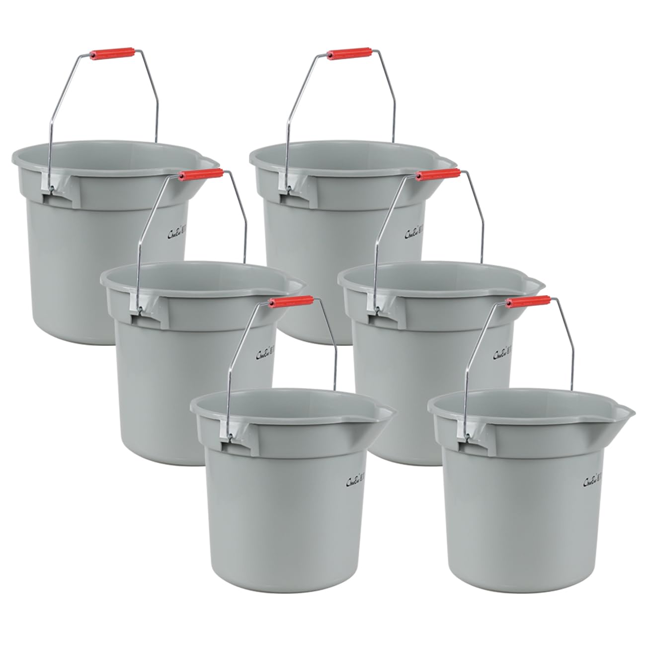 Parlynies 6 Packs Commercial Pail Bucket, Heavy-Duty 14-Quart Cleaning Spout Bucket with Handle, Grey