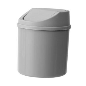 Miokycl Desktop Plastic Trash Can Flip Cover Multifunctional Tiny Garbage Bin with Lid for Living Room Decor (Grey)