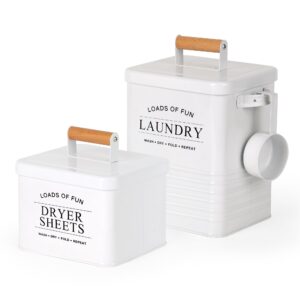 candco 2 pcs farmhouse laundry pods container with dryer sheet holder, metal laundry room organization and storage with scoop, laundry detergent container laundry room decor