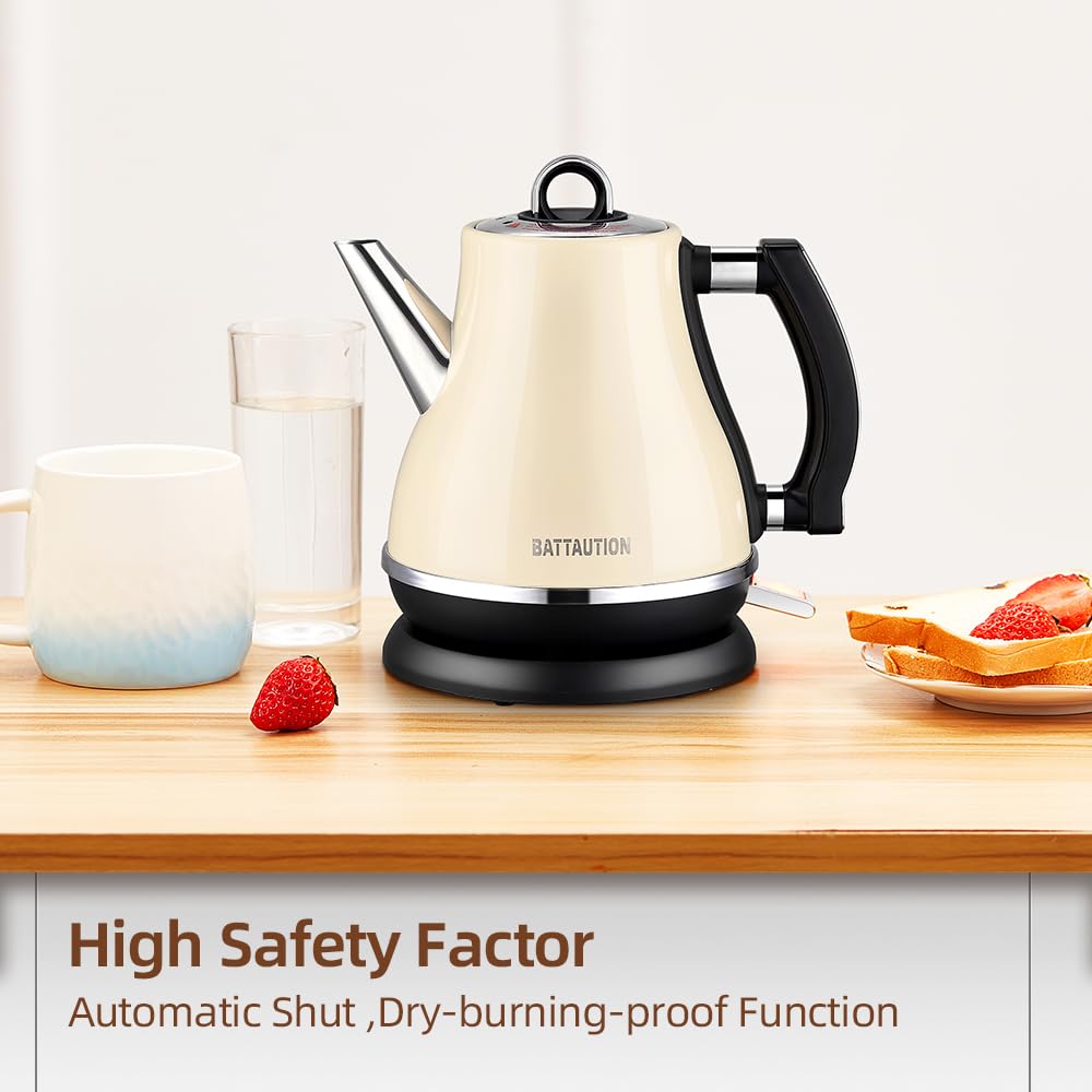 Electric Kettle, 1000W 1.2 Liter Small Hot water Kettle Electric with 100% 304 Stainless Steel Auto-shut off and Boil Dry Protection and fast-heating Electric Tea Coffee Kettle Yellow Color