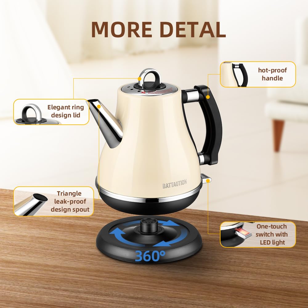 Electric Kettle, 1000W 1.2 Liter Small Hot water Kettle Electric with 100% 304 Stainless Steel Auto-shut off and Boil Dry Protection and fast-heating Electric Tea Coffee Kettle Yellow Color