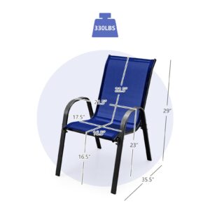 Giantex Set of 4 Patio Chairs, Outdoor Stackable Dining Chairs w/Armrests, 330 LBS Capacity, All Weather Resistant, Heavy Duty Rustproof Steel Frame, Lawn Chairs for Porch Yard Pool Garden (Blue)