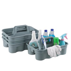 annkkyus 4-pack cleaning tool caddy with handle, plastic cleaning supply caddy, gray