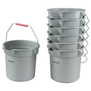 parlynies 6 packs commercial pail bucket, heavy-duty 14-quart cleaning spout bucket with handle, grey