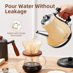 Electric Kettle, 1000W 1.2 Liter Small Hot water Kettle Electric with 100% 304 Stainless Steel Auto-shut off and Boil Dry Protection and fast-heating Electric Tea Coffee Kettle Yellow Color