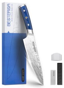 besterisa chef knife,8 inch professional chef knife german stainless steel,ultra sharp vegetable meat cleaver knife with knife guard