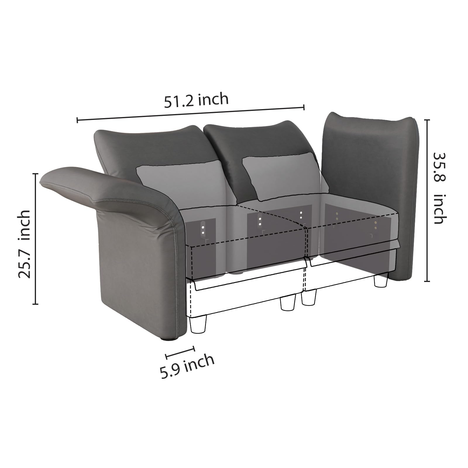 LLappuil 1 Pair Modular Armrest Backrest Module for Convertible Modular Sectional Couch Sofa, Interchangeable Armrest Backrests, Waterproof Faux Leather, Dark Grey