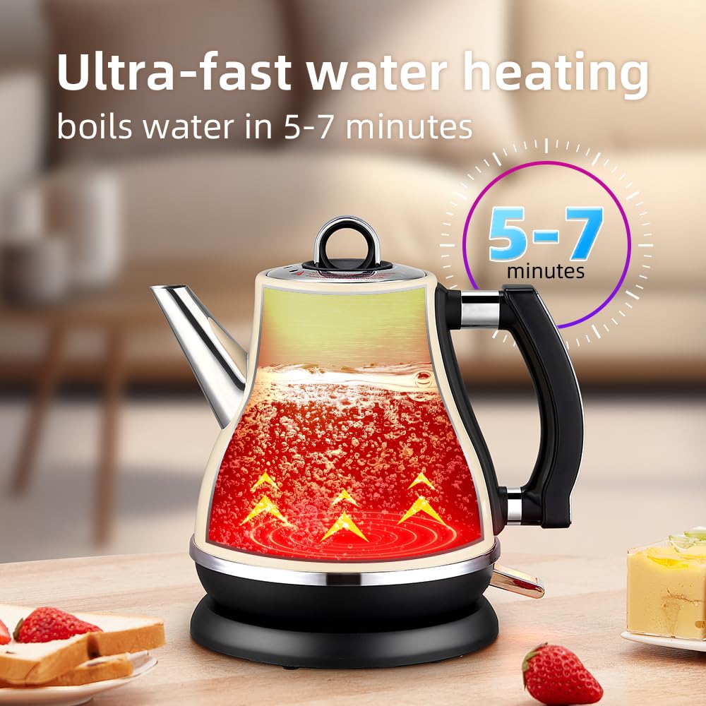 Electric Kettle, 1000W 1.2 Liter Small Hot water Kettle Electric with 100% 304 Stainless Steel Auto-shut off and Boil Dry Protection and fast-heating Electric Tea Coffee Kettle Yellow Color