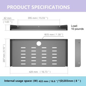 JINGCHENGMEI 2 Pcs of Metal Floating Shelf Wall Mounted for Storage, W 16.6" x D 8" Display Shelf for Collection in Bathroom, Bedroom, Living Room, Kitchen, Modern Steel (16.6 inches 2 Pcs)