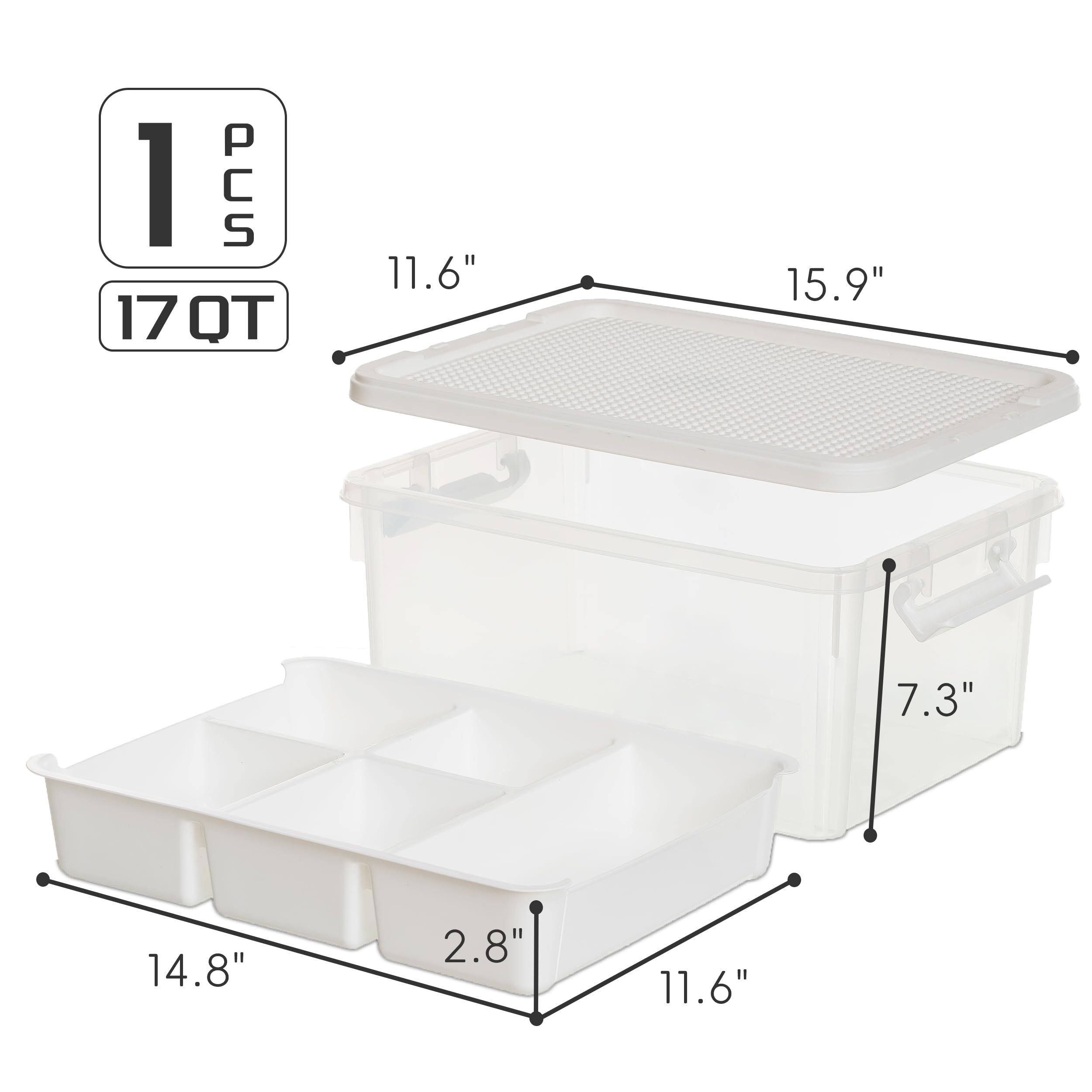 17 Quart Plastic Storage Bins with Lid Building Plate Dividers Block Storage Clear Art Supply Craft Organizers Playroom Container Organizer with Lid for Bead Crayon