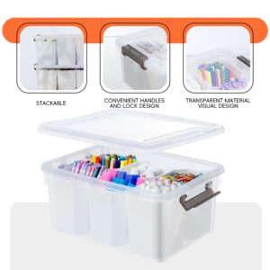 Bienvoun 17 Quart Plastic Storage Box with Lid Clear Box with Removable Tray Multipurpose Stackable Storage Containers For Organizing Crafts,Crayon,Office Supplies