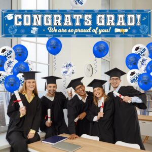 AKEROCK Graduation Decorations Class of 2024, Graduation Banner for Yard, Congrats Grad Banner for Congratulations Decorations, Includes 32 Balloons and 2 Rolls of Ribbon, Blue