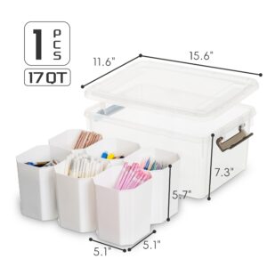 Bienvoun 17 Quart Plastic Storage Box with Lid Clear Box with Removable Tray Multipurpose Stackable Storage Containers For Organizing Crafts,Crayon,Office Supplies