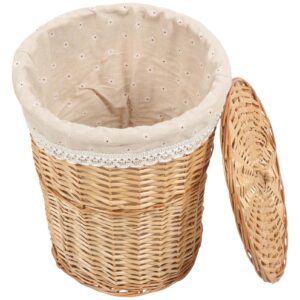 vosarea wicker laundry hamper handwoven laundry bin basket with lid and liner bedroom waste bin round laundry room clothes organizer basket natural