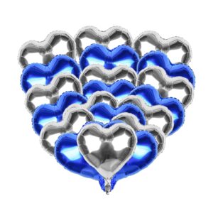 mefuny 18"royal blue silver heart shaped balloons 18pcs foil balloons mylar balloons for birthday baby shower festival party decorations