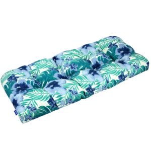 infblue tufted bench cushion for outdoor furniture patio swing cushions overstuffed outdoor loveseat cushions with round corner (44'' x 19'' x 5'',green flowers