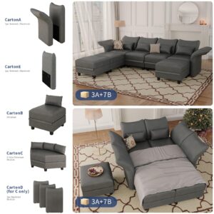 LLappuil Modular Sectional Storage Couch Ottoman Seats，Waterproof Faux Leather Sofa Chair Modules, Dark Grey