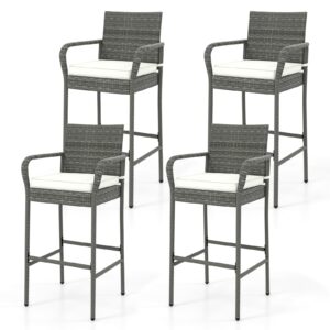 happygrill rattan bar chairs set of 4, outdoor pe rattan bar stools with armrests & seat cushions, patio pe wicker bar chairs with 30 inch seat height & 400 lbs load capacity for porch backyard