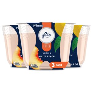 glade candle yuzu & white peach, fresh collection, fragrance candle infused with essential oils, air freshener candle, 3-wick candle, 6.8 oz, 3 count