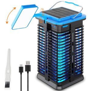 home4me solar bug zapper with led light for outdoor, 4000mah battery powered mosquito zapper, mosquito traps, cordless mosquito killer, electric moth zapper for patio backyard, rechargeable, blue