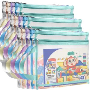 15 pack mesh zipper pouch bags,double-layer puzzle building block storage,colored nylon zippered blocks bags,lego storage bag, a4 zipper lego puzzle blocks pouch with handle for office games