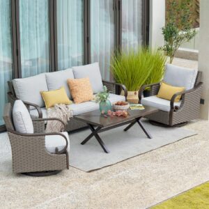 grand patio 4-piece outdoor patio furniture set rocking conversation set swivel chairs, coffee table patio wicker furniture set with woodgrain finish frame, ponce harbor dark brown