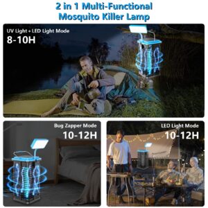 Home4me Solar Bug Zapper with LED Light for Outdoor, 4000mAh Battery Powered Mosquito Zapper, Mosquito Traps, Cordless Mosquito Killer, Electric Moth Zapper for Patio Backyard, Rechargeable, Blue