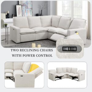 89.76" L Shape Sectional Recliner Sofa for Living Room, Modern Upholstered Cloud Couch with Flipped Middle Backrest and USB Port Modern Sectional Sofa for Living Room, Bedroom, Theater Room, Beige