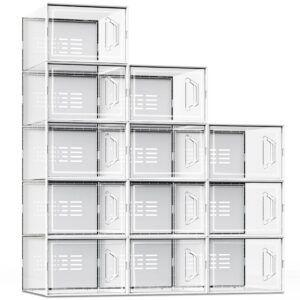 see spring x-large shoe storage box fit size 11, clear plastic stackable shoe organizer for closet, space saving sneaker shoe rack containers bins holders for entryway, under bed, 12 pack clear