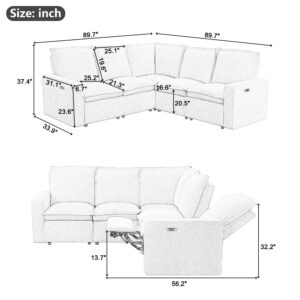 89.76" L Shape Sectional Recliner Sofa for Living Room, Modern Upholstered Cloud Couch with Flipped Middle Backrest and USB Port Modern Sectional Sofa for Living Room, Bedroom, Theater Room, Beige