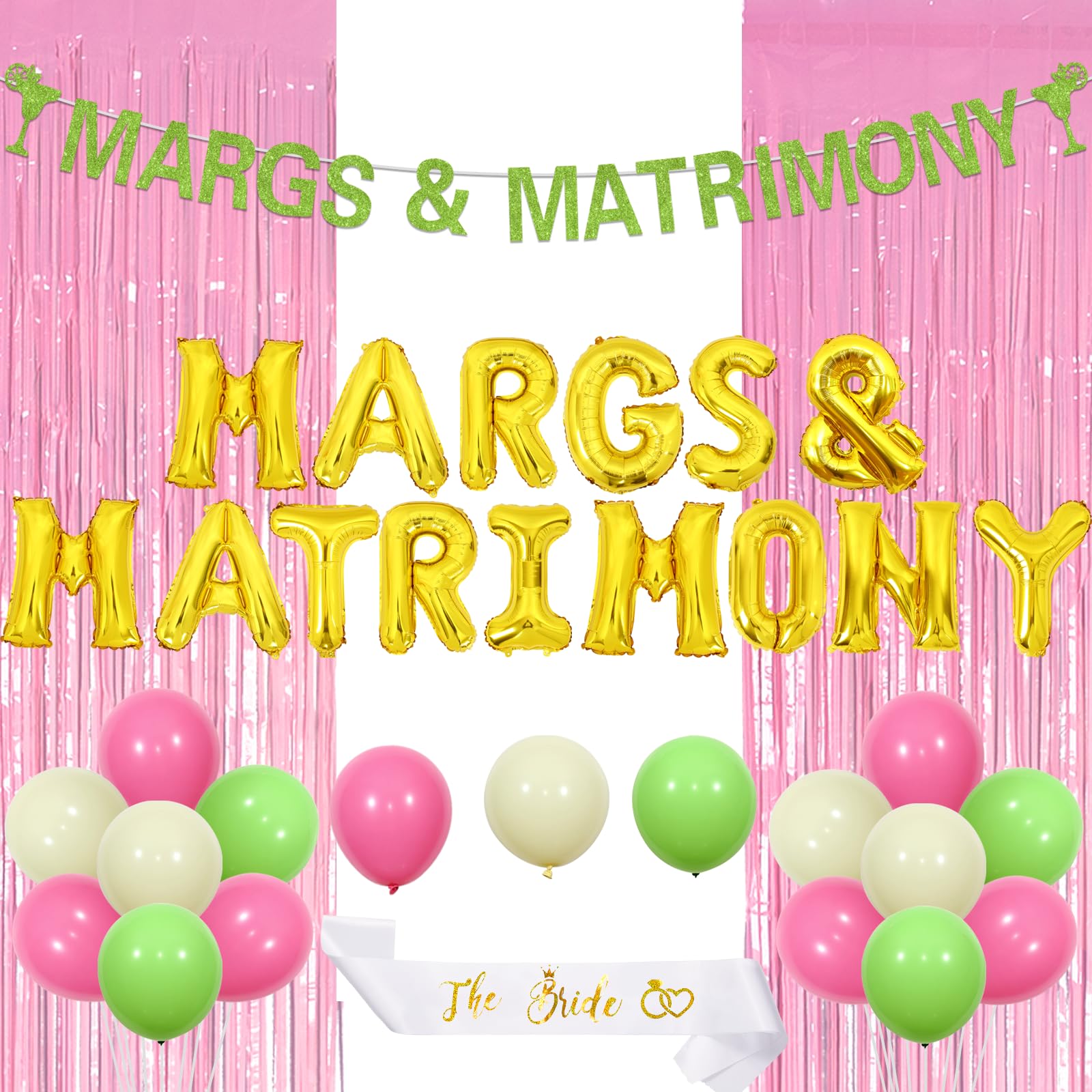 Balterever Margs and Matrimony Bachelorette Decoration Margs & Matrimony Balloon Banner Garland Margarita Lemon Ring Balloon Green for Margarita Bachelorette Party Wedding Mexican Fiesta Bridal Shower