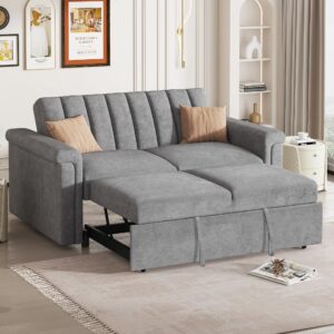 merax soft cushion convertible sofa pull bed for two people to sit on, 2-seater upholstery couch for living room apartment, 61.40 inch length, grey