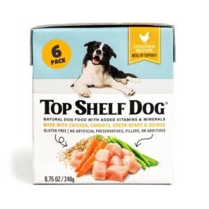 fresh dog food, all natural complete meal or kibble topper, shelf stable premade wet recipe with added vitamins & minerals for picky eaters puppies seniors (chicken 6 x 8.75oz cartons)