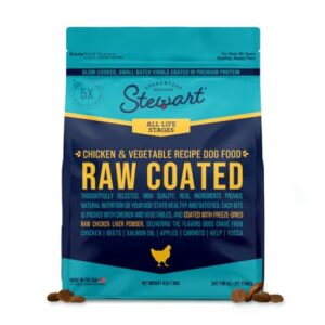 stewart raw coated dog food, chicken & vegetable recipe, 4 pound bag, freeze dried chicken liver powder coating