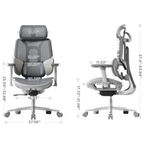 Hbada E3 Air Ergonomic Office Chair, Big and Tall Office Chair - with 3-Zone Dynamic Lumbar Support, 3D Adjustable Headrest, 3D Adjustable Armrests, Swivel Computer Chair, Grey(No Footrest)