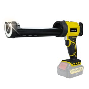 cordless caulking gun for dewalt 20v max battery, 10 oz/300ml electric silicone gun,with led light,4 adjustable speed for filling, sealing, repair