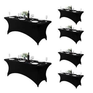 fokitut 6 pack spandex table cover for 6ft table universal fitted stretch tablecloth for party, banquet, wedding and events-black