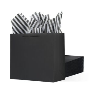 offizon 6 pack black gift bags, 8.7x3.9x7.1 inches gift bags medium size with tissue paper