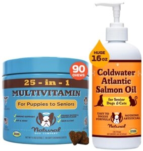 natural dog company multivitamin chews & coldwater atlantic salmon oil bundle – advanced immune support, joint care, and cognitive health for senior dogs – perfect daily supplement, 90 chews + 16oz oi