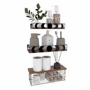 pharege moon phase bathroom shelves over toilet brown, decorative floating shelves for wall set of 3, toilet paper towel storage shelves