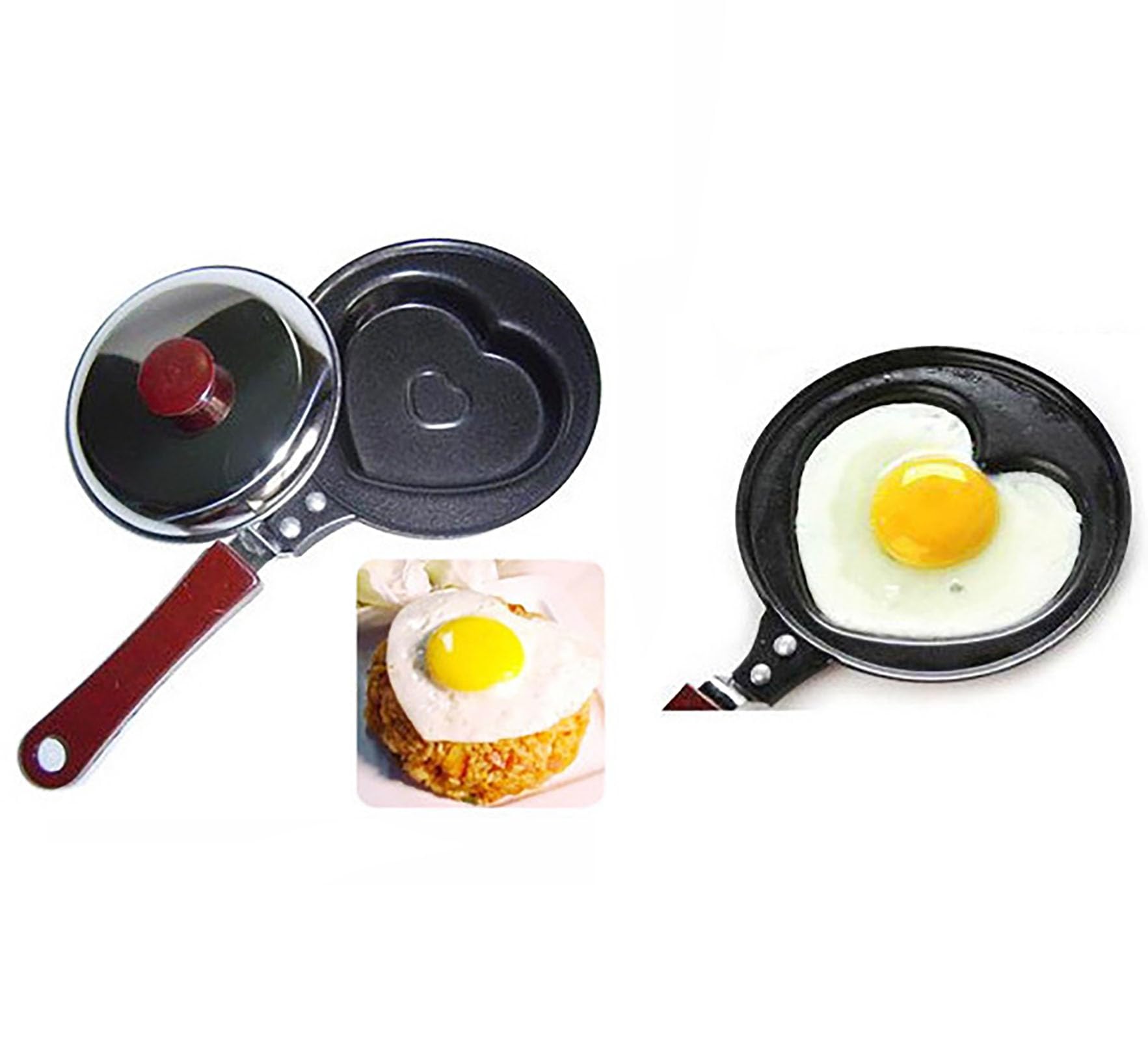 YIKANGHENG Mini Frying Pan, 4.8 Inch Heart Shape Iron Egg and Omelet Pan with Nonstick Coating for Kitchen and Outdoor of Fried Eggs, Cakes and Breads (Heart)