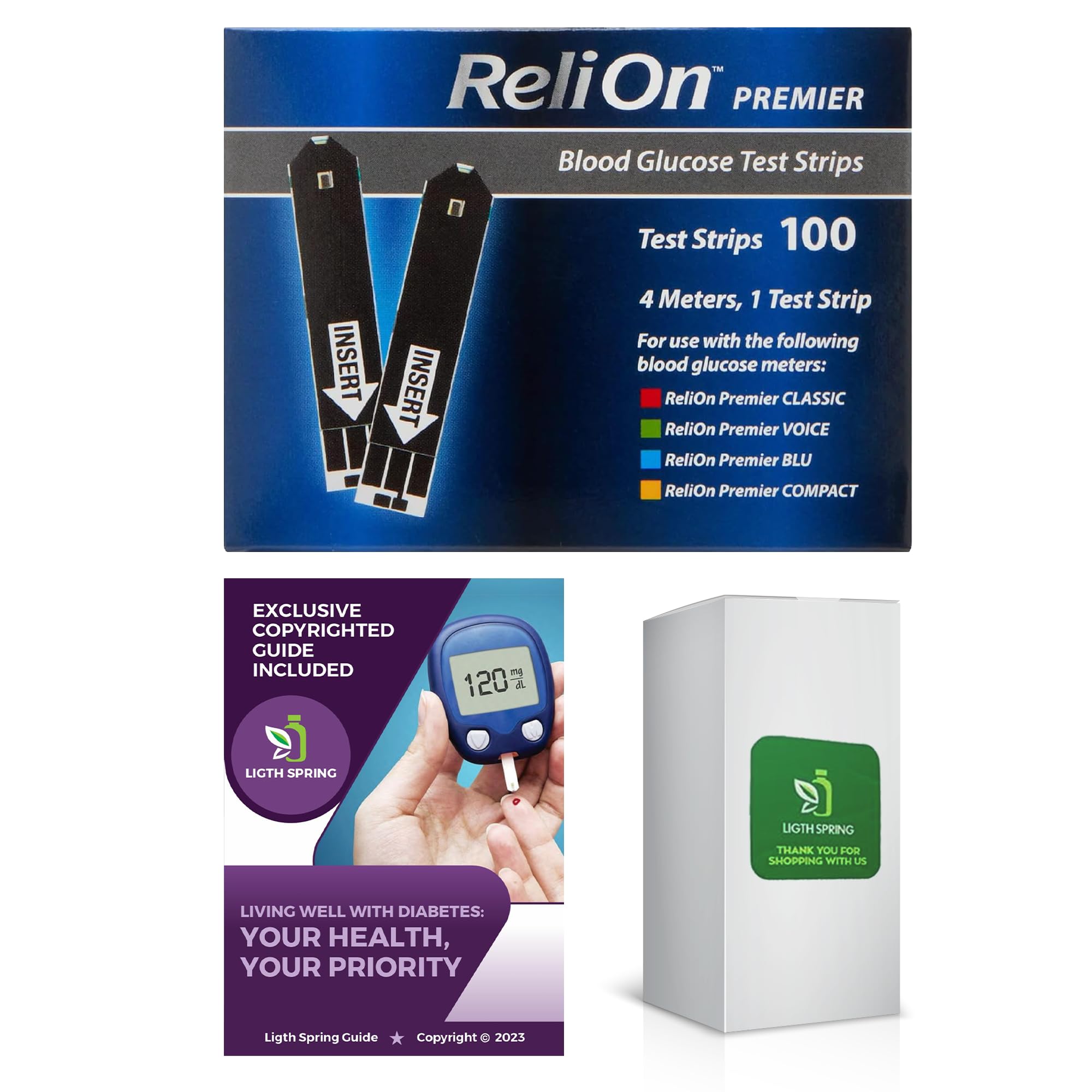 ReliOn Premier Blood Glucose Test Strips - Blood Glucose Test Strips - Test Strips for Diabetes - Blood Sugar Test Strips Diabetic Test Strips - Reli On Premier Test Strips 100 Count+Better L&S Guide