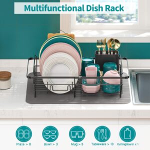 Urackify Expandable Dish Drying Rack Over The Sink, Adjustable Dish Rack in Sink, Rustproof Dish Drainer for Kitchen Counter, Dish Strainer with Utensil Holder, Large Size