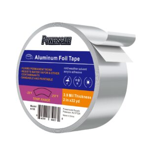 powerscale aluminum,tape 2 inch x (66 feet 22yd) 3.9 mil,high temperature aluminum foil tape,duct tape for hvac, metal repair, cold air ductwork,sealing,patching,reflective foil tape, silver